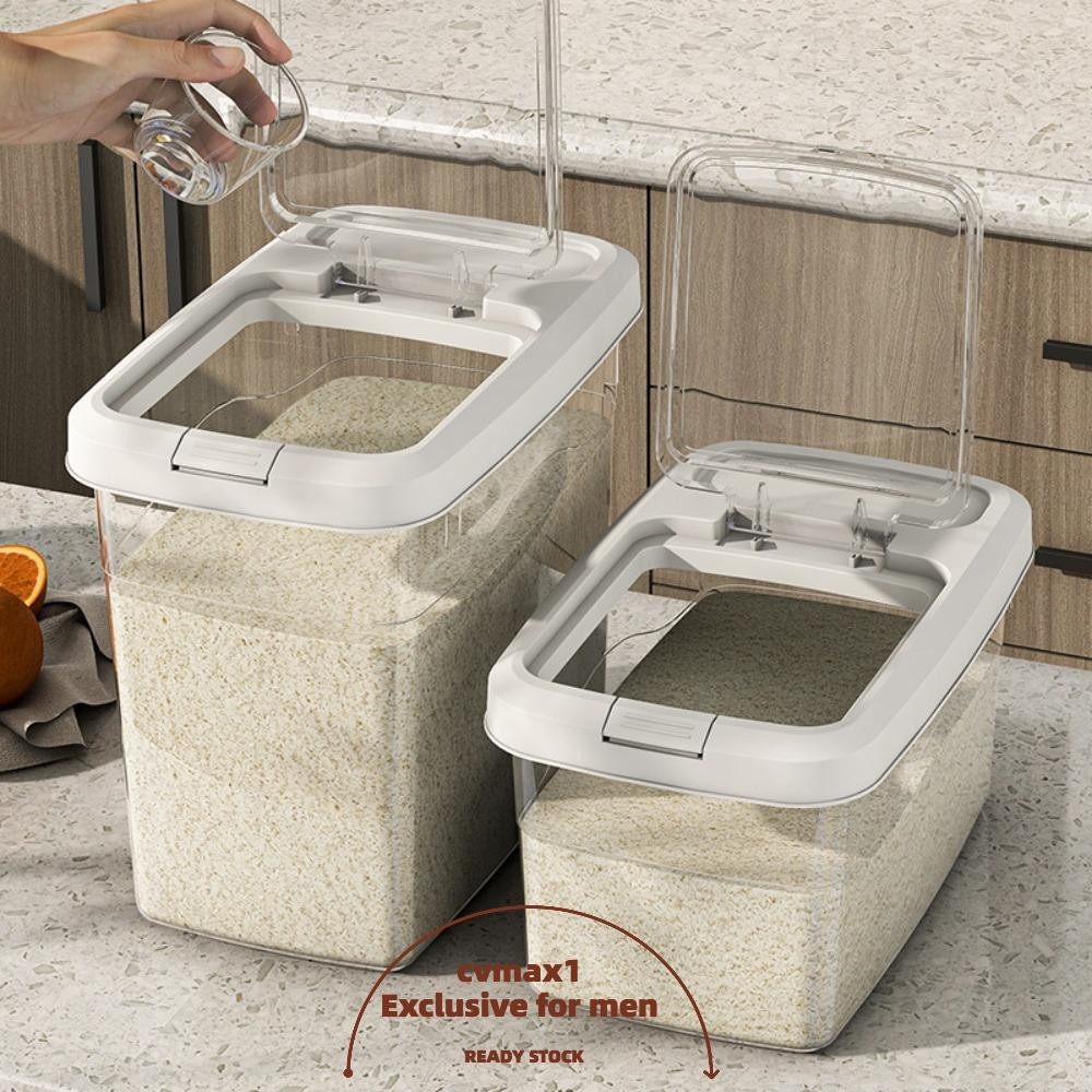 AMJ Rice Bucket 10/15kg Fully Sealed Cereal Storage Box Kitchen Pet Cat ...