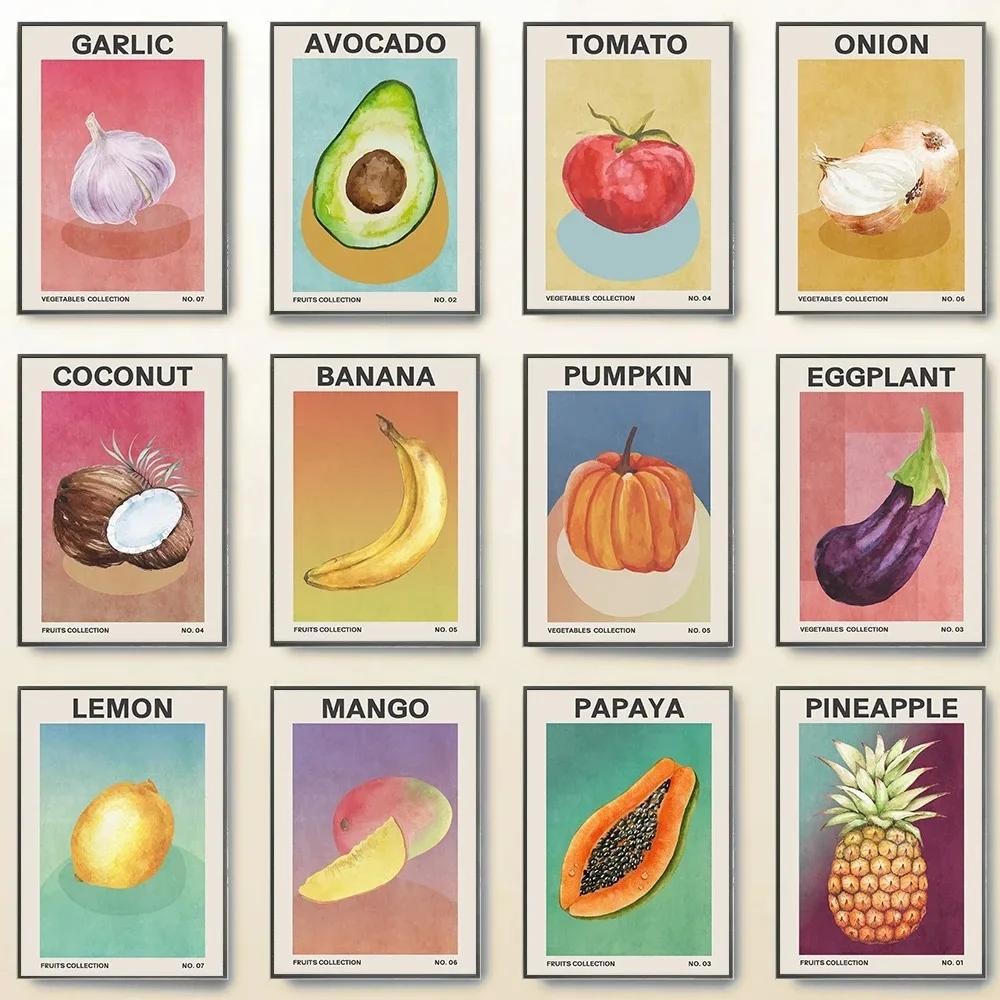 Seni Dinding Kanvas Pasar Buah Vintage - Lukisan Poster Betik, Labu ...