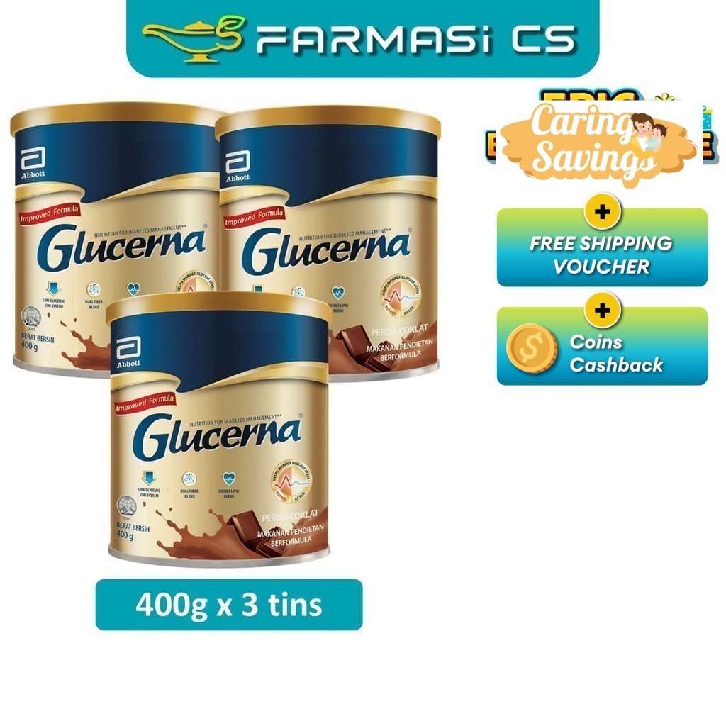 Glucerna Chocolate Flavour 400g x 3 Tins [TRIPLE] EXP:01/2026 [ FARMASI ...
