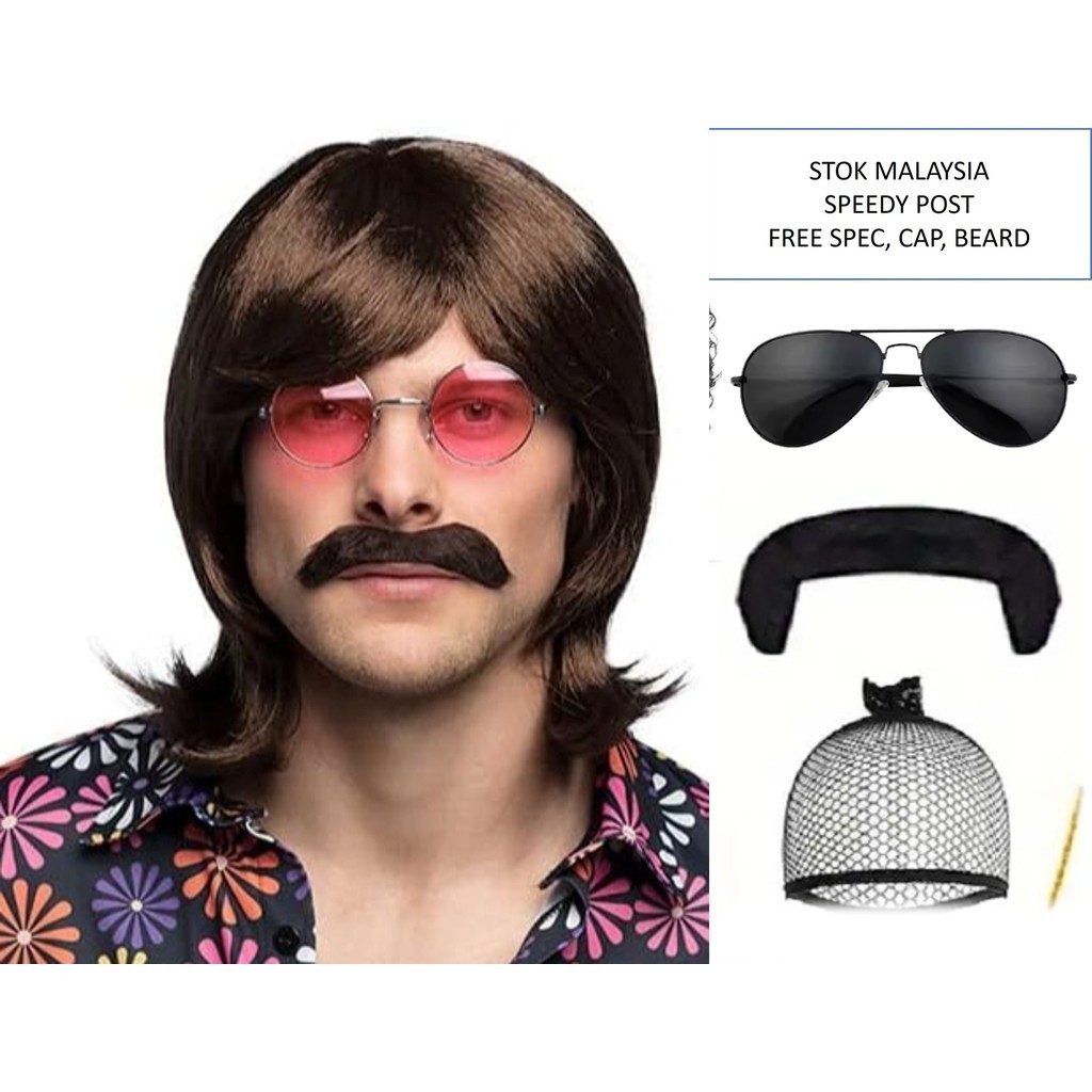 stok malaysia Men's Retro Rock Mullet Wig | 60s 70s Style | Party ...