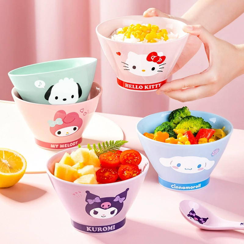 Gujies Sanrio Ceramic Hat Bowl Household HelloKitty Kuromi Tableware ...