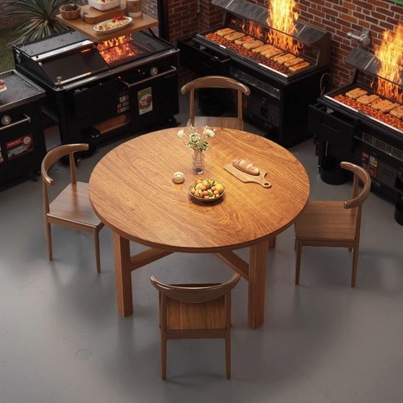 Round Table Solid Wood Leg Dining Table Snack Bar Table Barbecue Bar ...