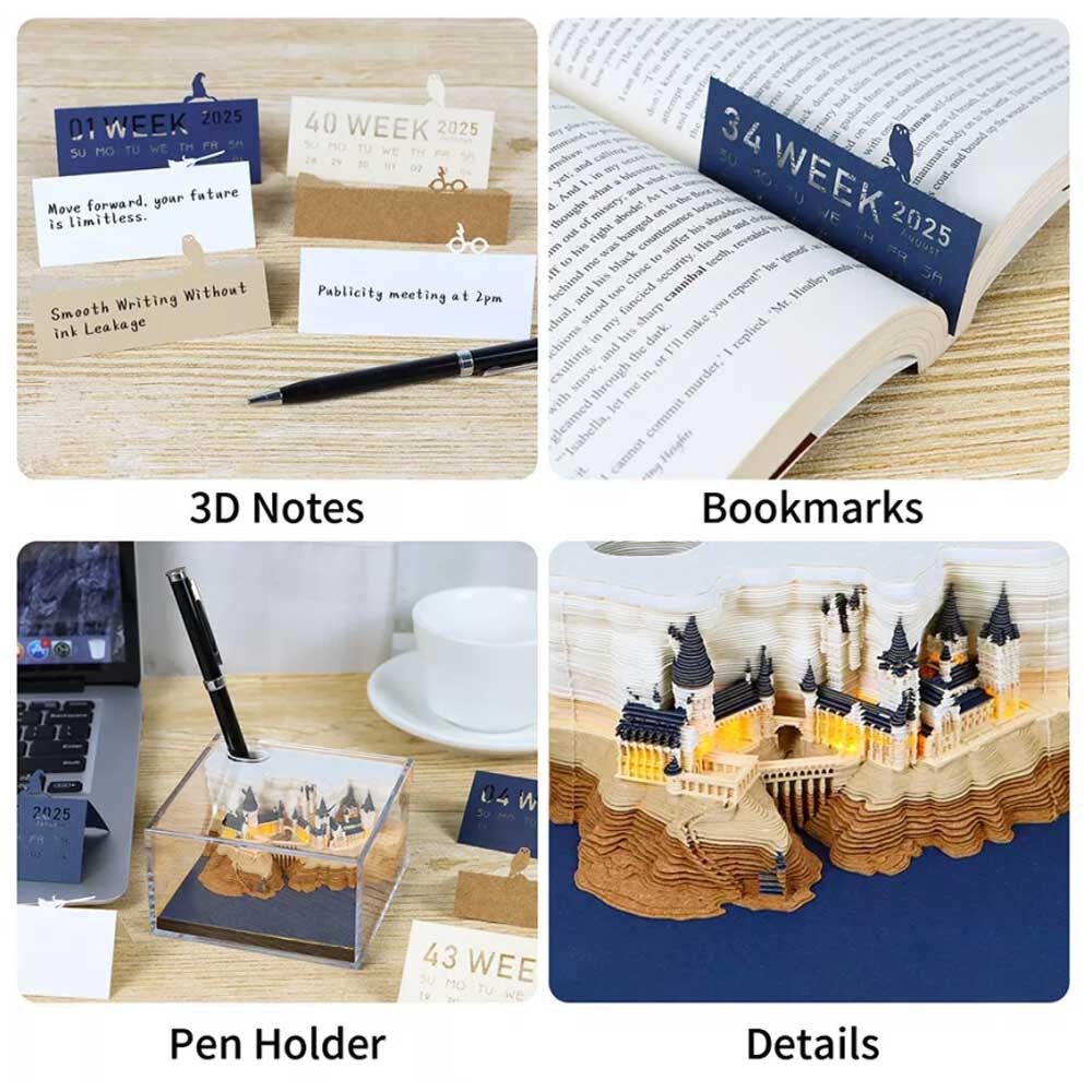 Castle Desk Calendar With LED Lights 2025 Calendar Memo Pad Creative ...