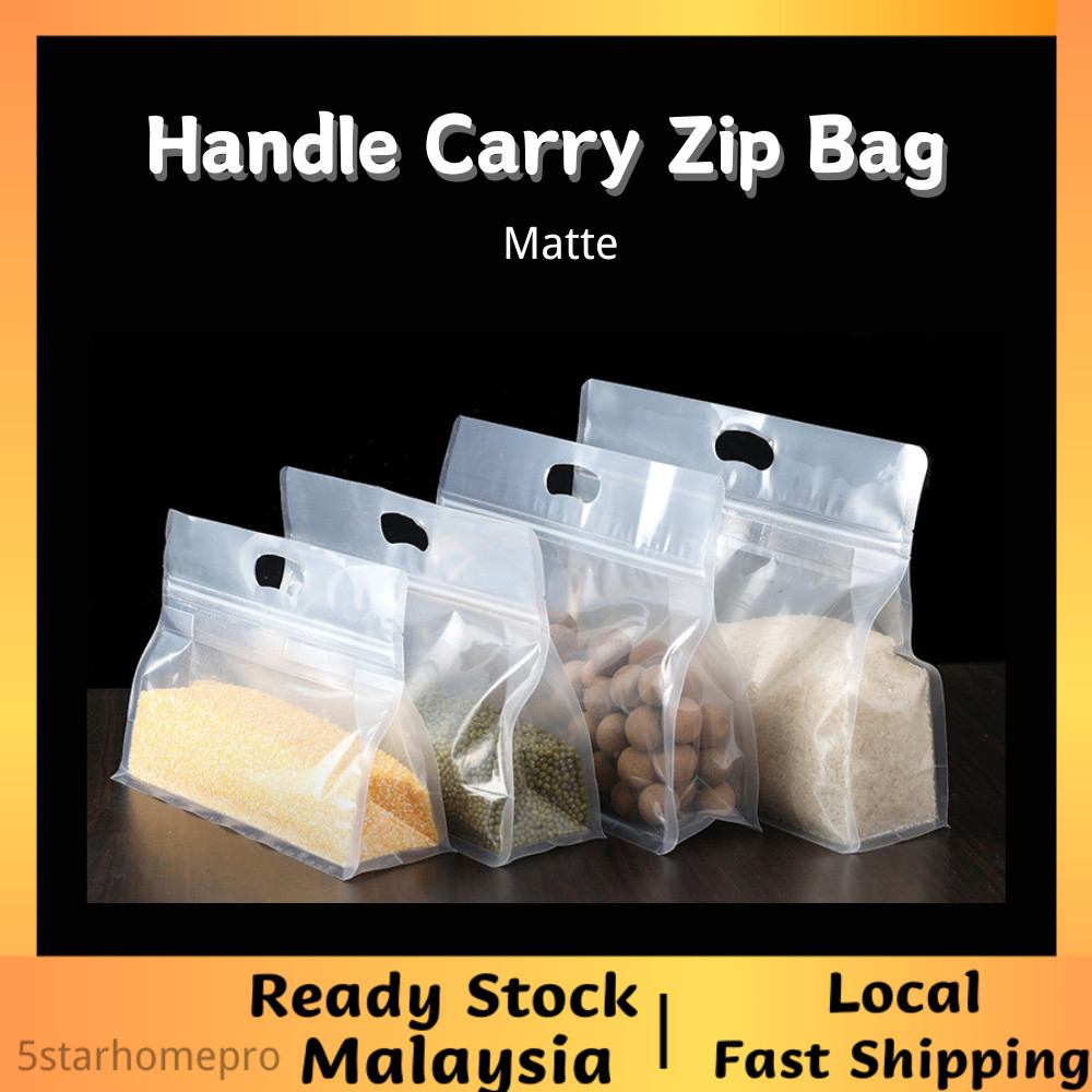 Matte Handle Carry Bag PET Plastic Zip-lock Frosted Transparent Clear ...