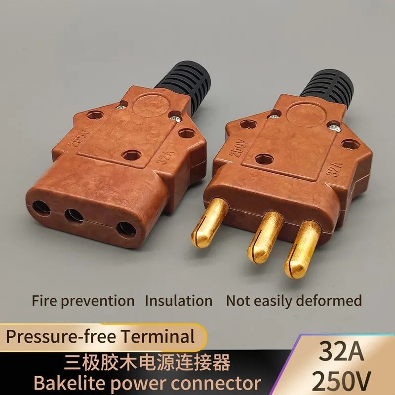 Bakelite Plug Copper Core High Power 10/40A Two Round Plug Butt Male ...