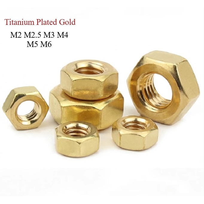 M2 M2.5 M3 M4 M5 M6 Gold Titanium Plated Hexagon Full Nuts Hex Lock Nut ...