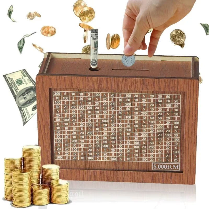 Wood Money Box Handmade Reusable Piggy Bank 1000-10000 RM Wooden Coin ...