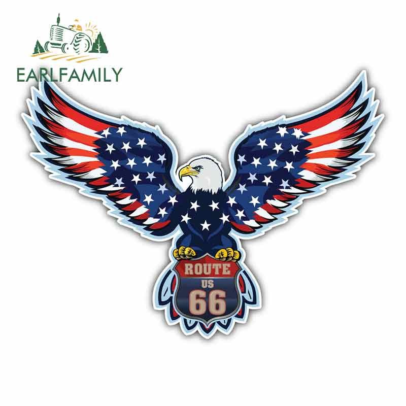 EARLFAMILY 13cm x 9.7cm for USA Flag Eagle Route 66 Anime Car Stickers ...