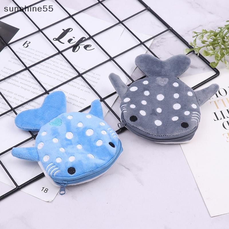 Sun Cute Cartoon Plush Shark Coin Purse Plush Zipper Animal Wallet Kids ...