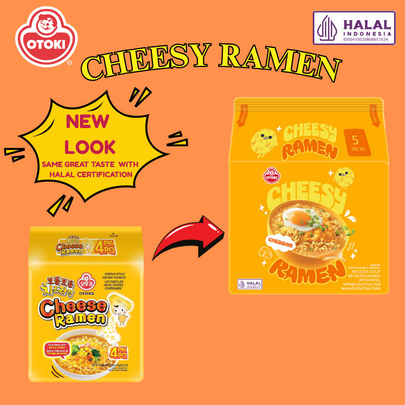 Ottogi Cheese Ramen Multipack (4x111G) / Halal Otoki Cheesy Cheddar ...