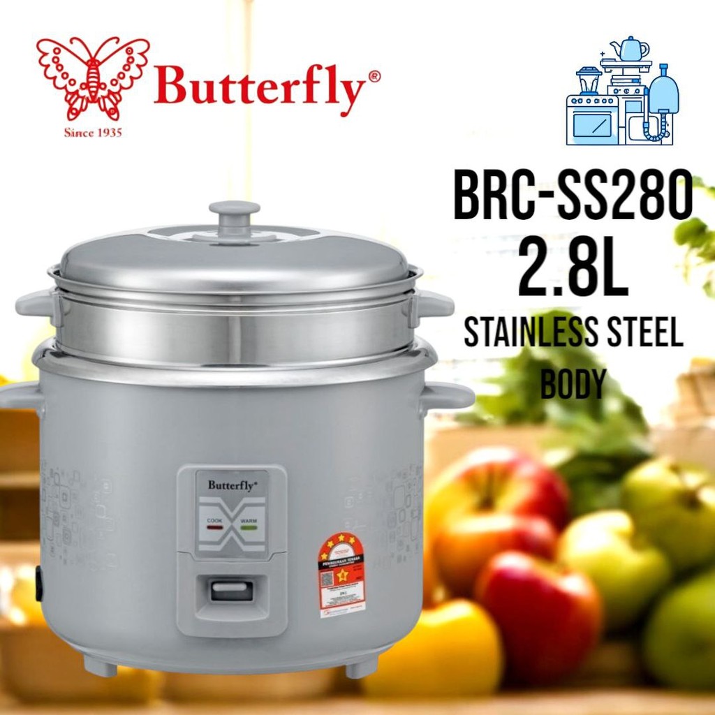 Butterfly Stainless Steel Straight Rice Cooker with Steamer 2.8L - BRC ...