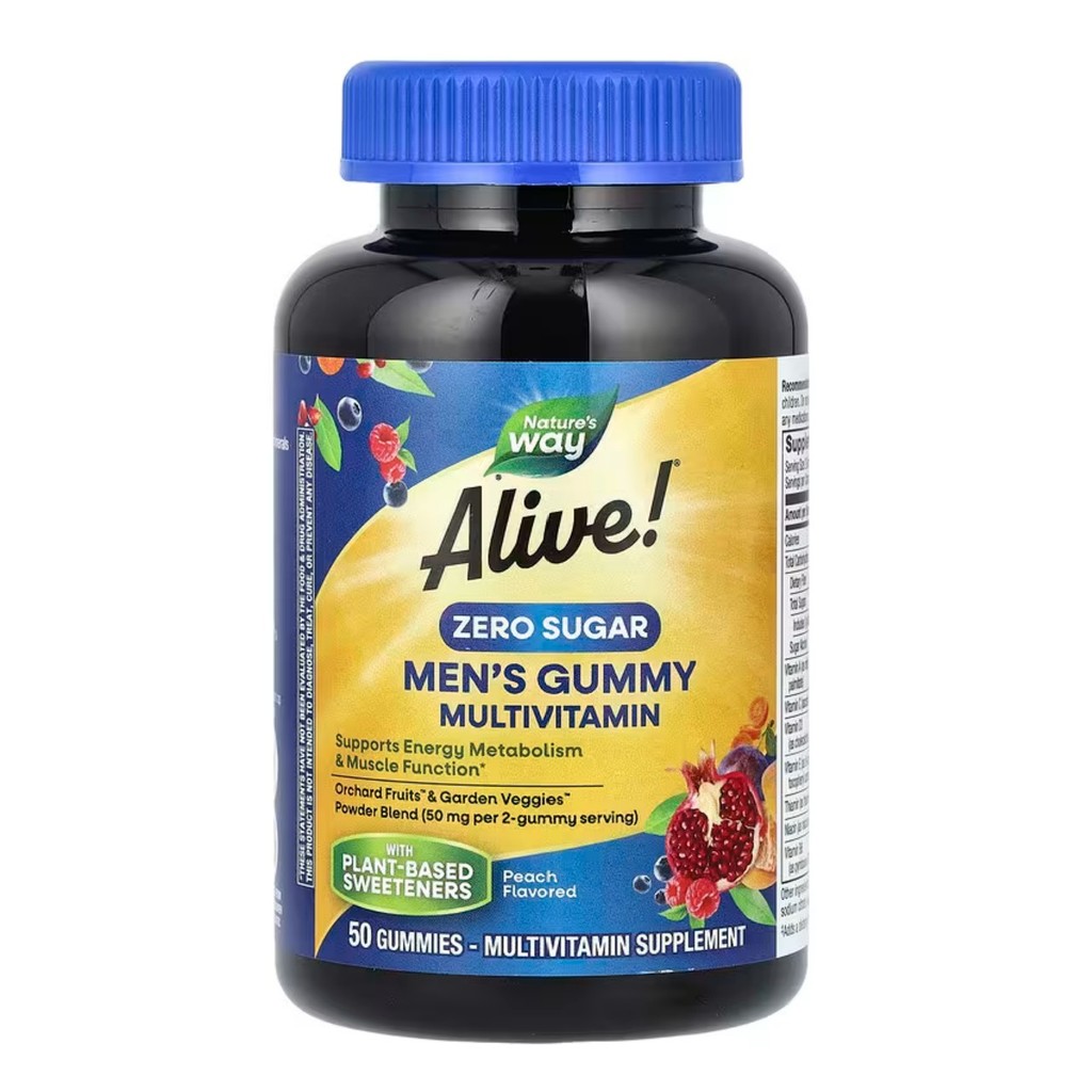 Nature's Way, Alive! Men's Gummy Multivitamin, Zero Sugar, Peach, 50 ...