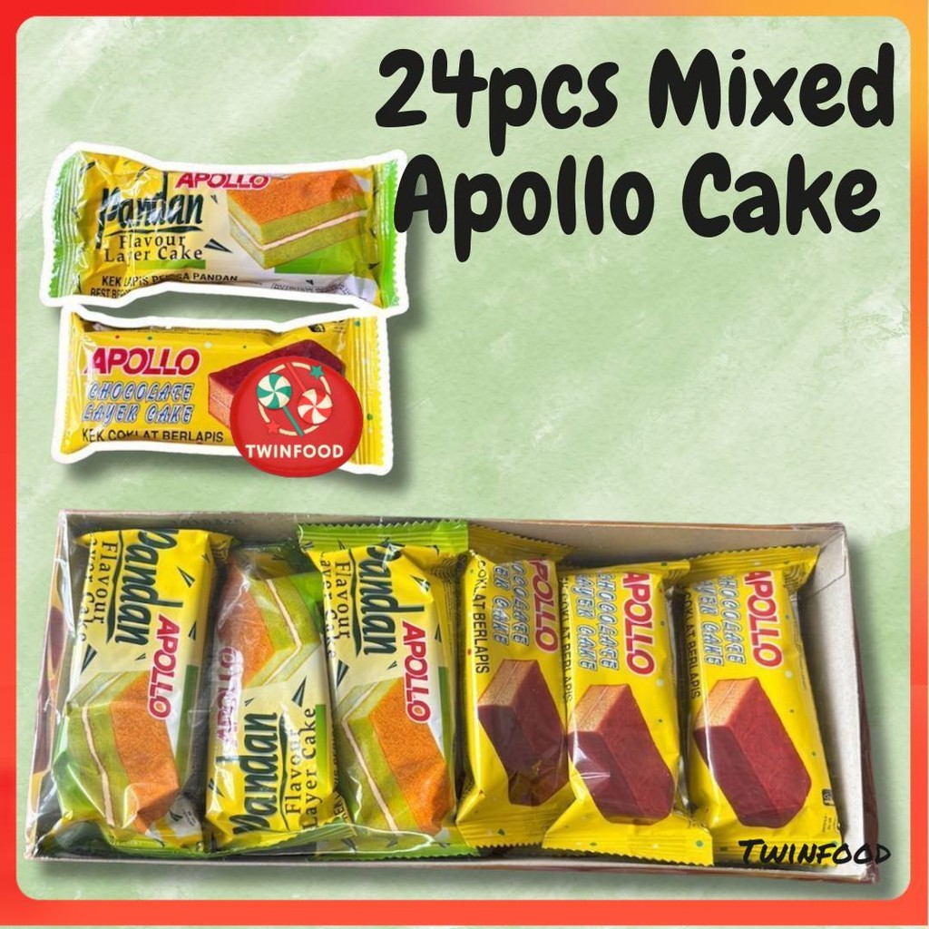 Mix !! 24pcs x 18g Apollo DUO Layer Cake (Pandan 12pcs + Chocolate ...