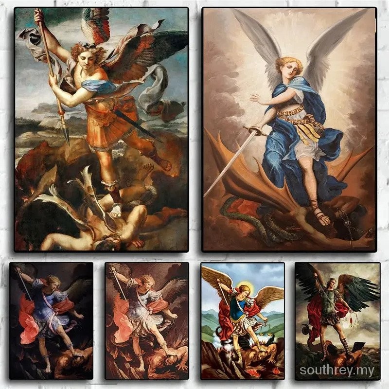 The Holy Archangel Michael Posters Print Vintage Devil Canvas Painting ...