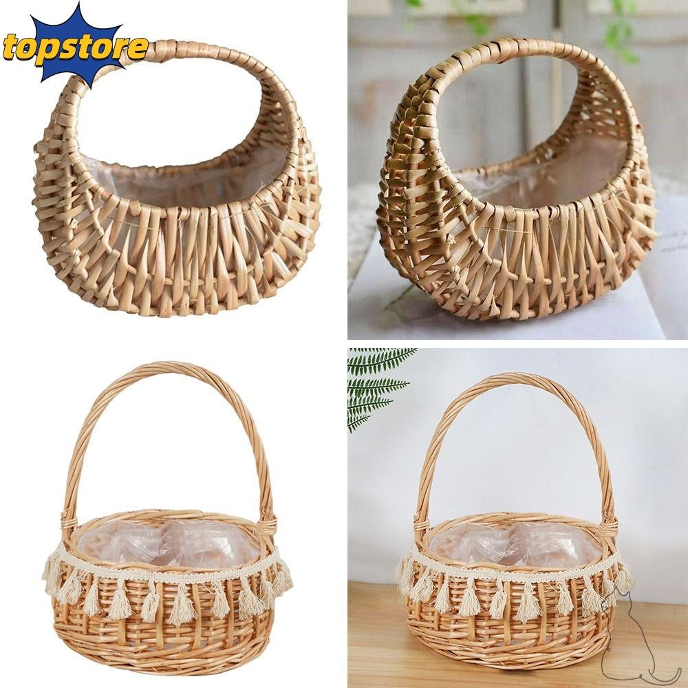 TOPSTORE Flower Girl Baskets, Sturdy Willow Rattan Flower Arrangement ...