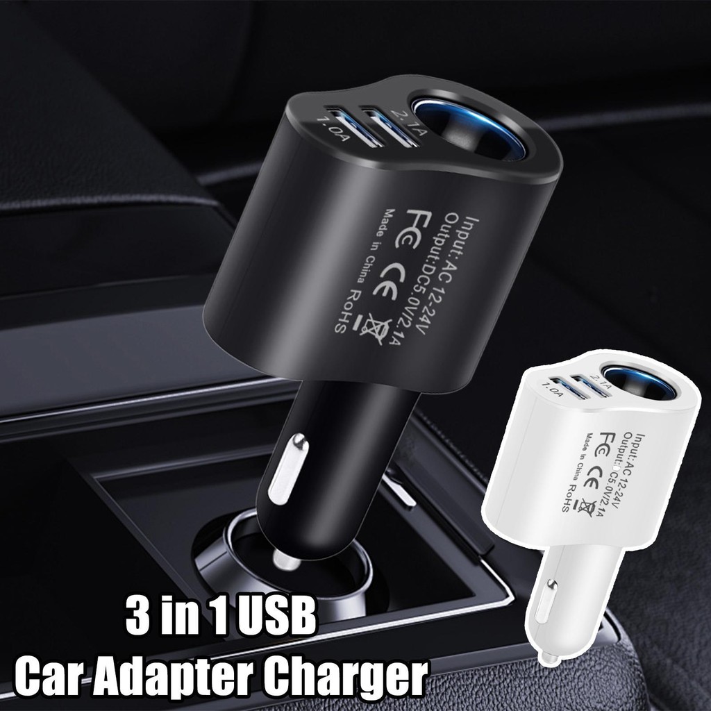 3in1 USB Car Adapter Charger 12v/24v Car Splitter Adapter Fast Dual ...