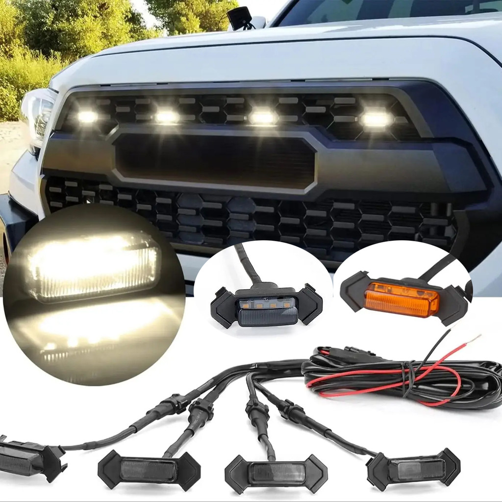 4PCS Car LED Grille Strobe Light Warning Daytime Running Lamp Grid DRL ...