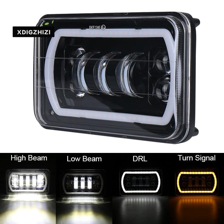 4X6 Inch LED Head Light Lamp DRL Headlight Crystal Clear Hi-Lo Beam DRL ...