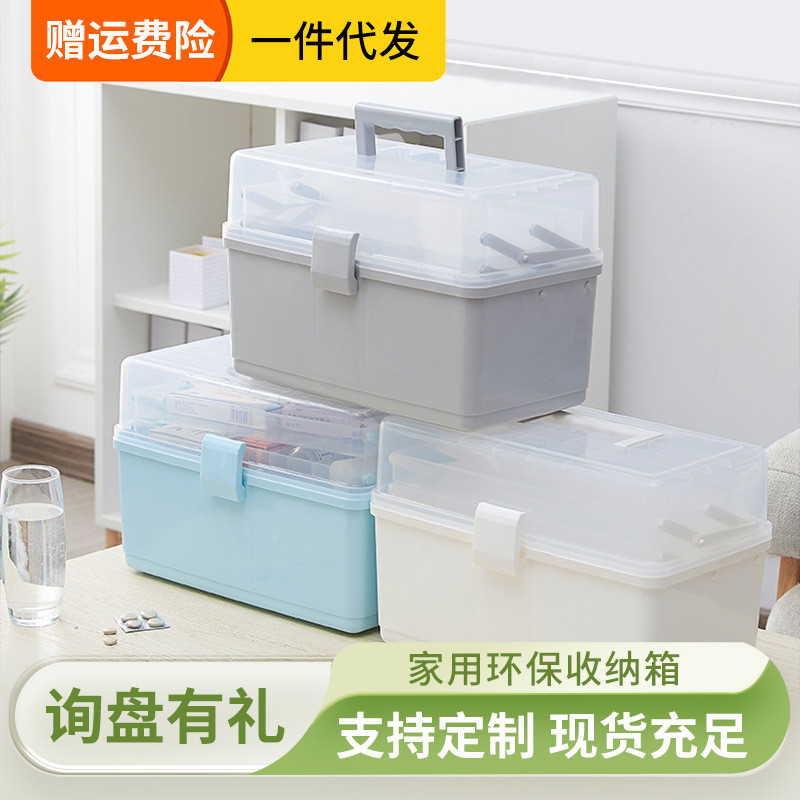 Household Portable Transparent Three-Layer Multi-Purpose Storage Box ...