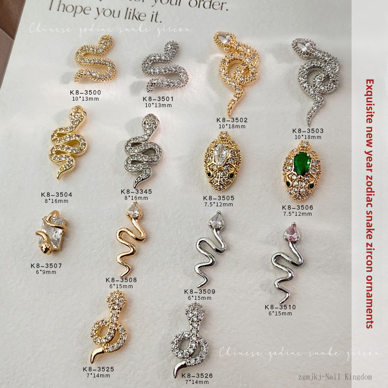 2025 Year of the Snake Zirconia Nail Art Jewelry / Three-dimensional ...