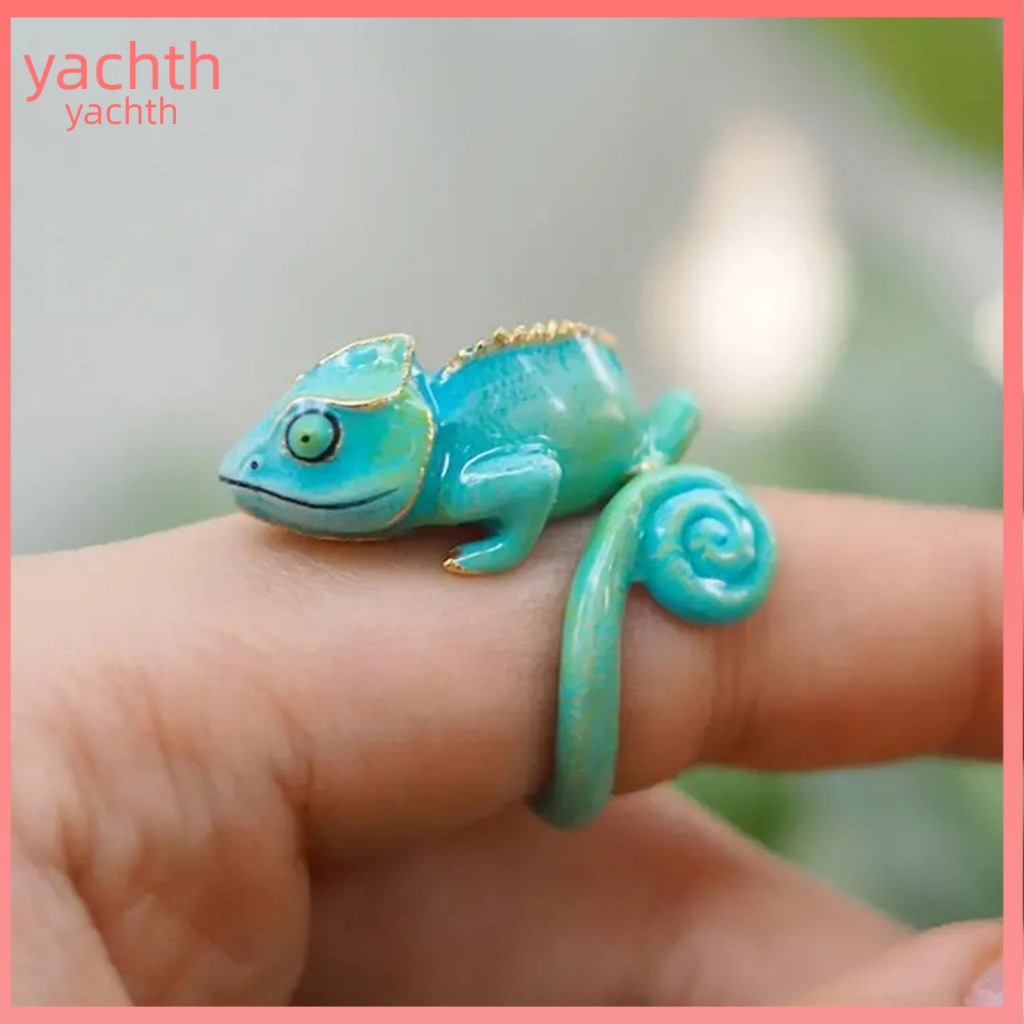 Eye-catching Color Ring Chameleon Ring Handmade Chameleon Wraparound Ring Set Adjustable Alloy ...