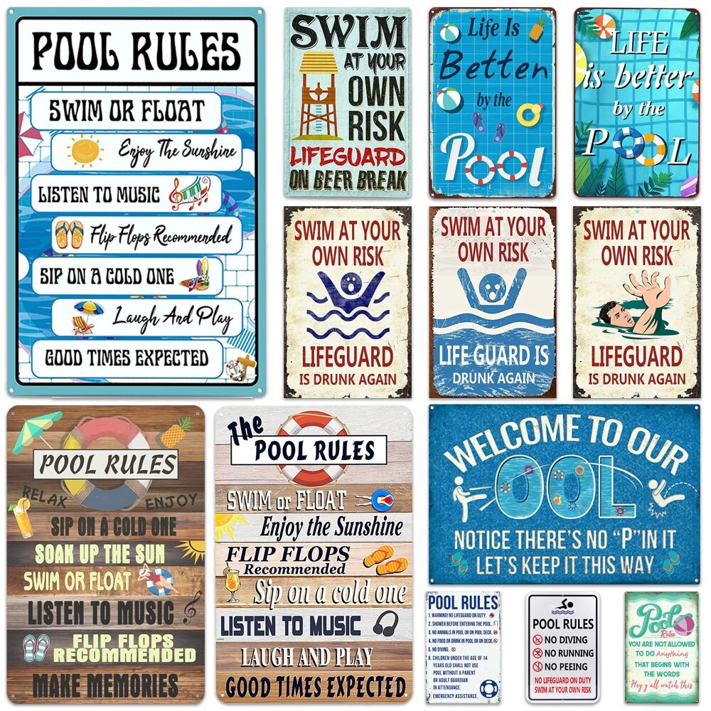Beach Pool Rules Metal Tin Signs No Swimming No Running Vintage Shabby ...