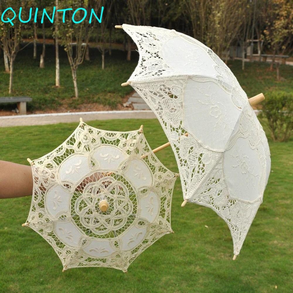 QUINTON Prop Umbrella, Embroidery Floral Cotton Wedding Lace Umbrella ...
