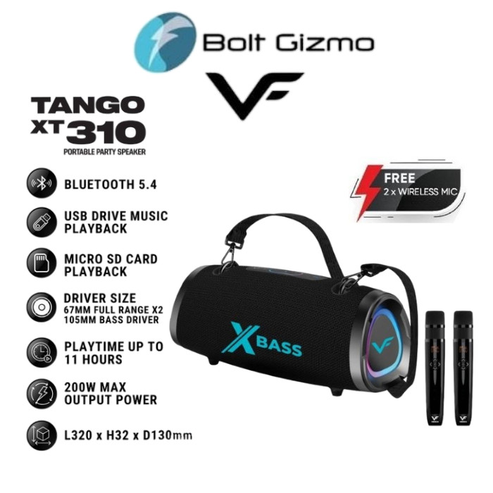 Vinnfier Tango XT310 200W Portable X-Bass Wireless Karaoke Speaker with ...