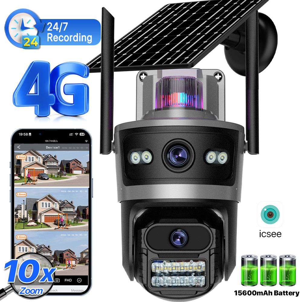4G Solar Camera AOV Built-in Battery 24 Hours Record Three Screen ...