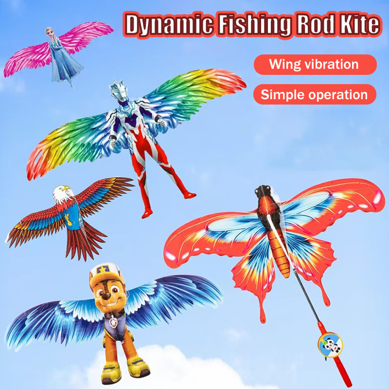 Dynamic Fishing Rod Kite Cartoon Bird Flying Toys Family Interactive ...