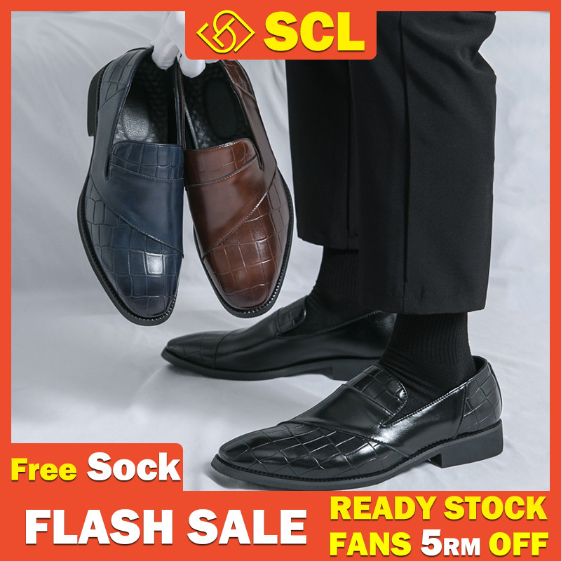 SCL Men's Shoes 3 Colors Embossing Pointed Toe Dress Leather Shoes ...