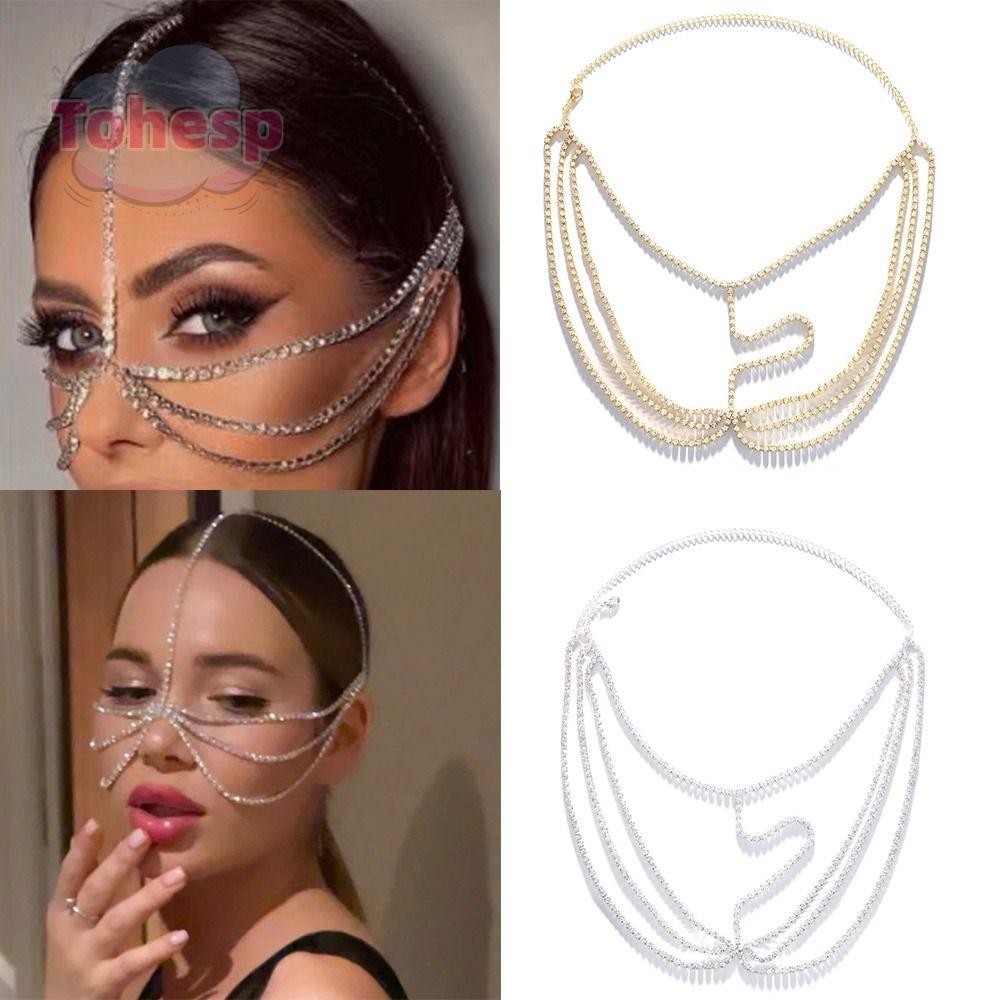 TOHESP Crystal Layered Face Chain Luxury Rhinestone Handmade Cover ...