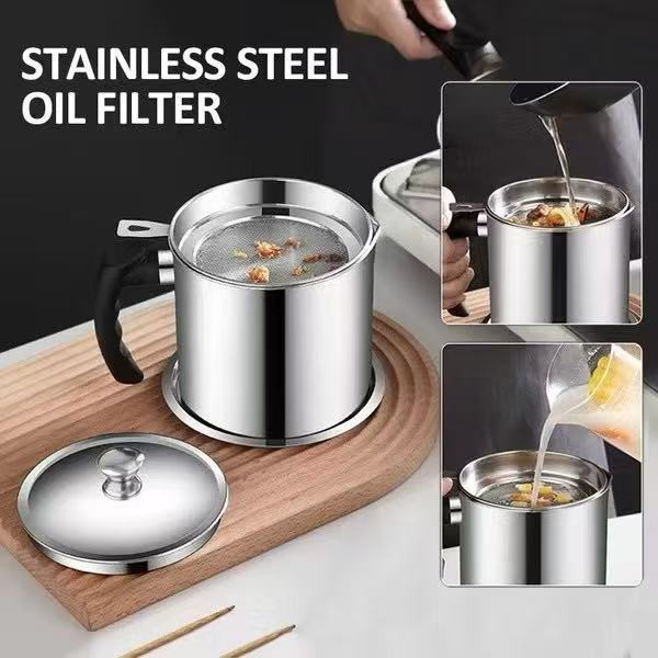 SW_ Oil Pot 304 Stainless Steel Oil Pot Grease Keeper Oil Filter Pot ...
