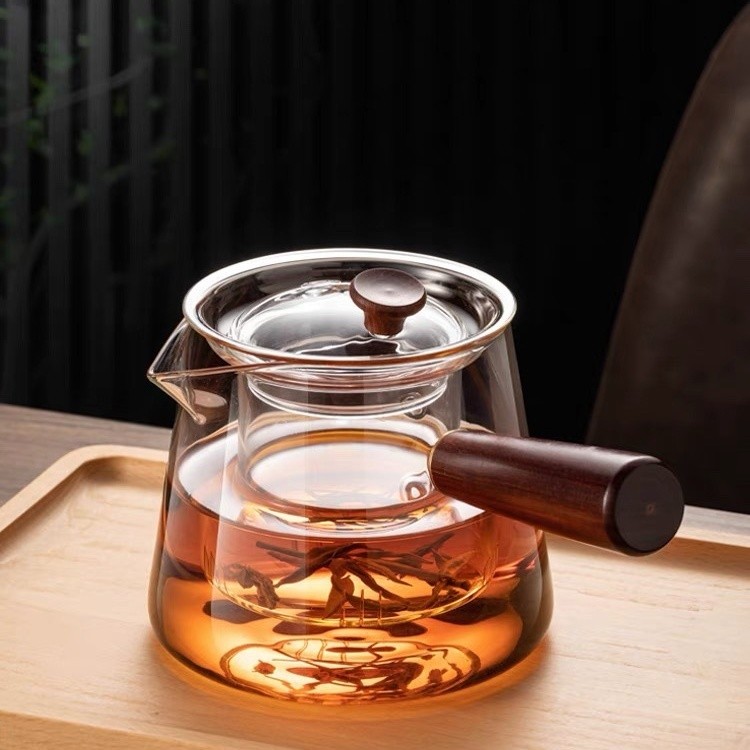 Side Handle Teapot Glass Thickened High Temperature Resistant Wooden ...