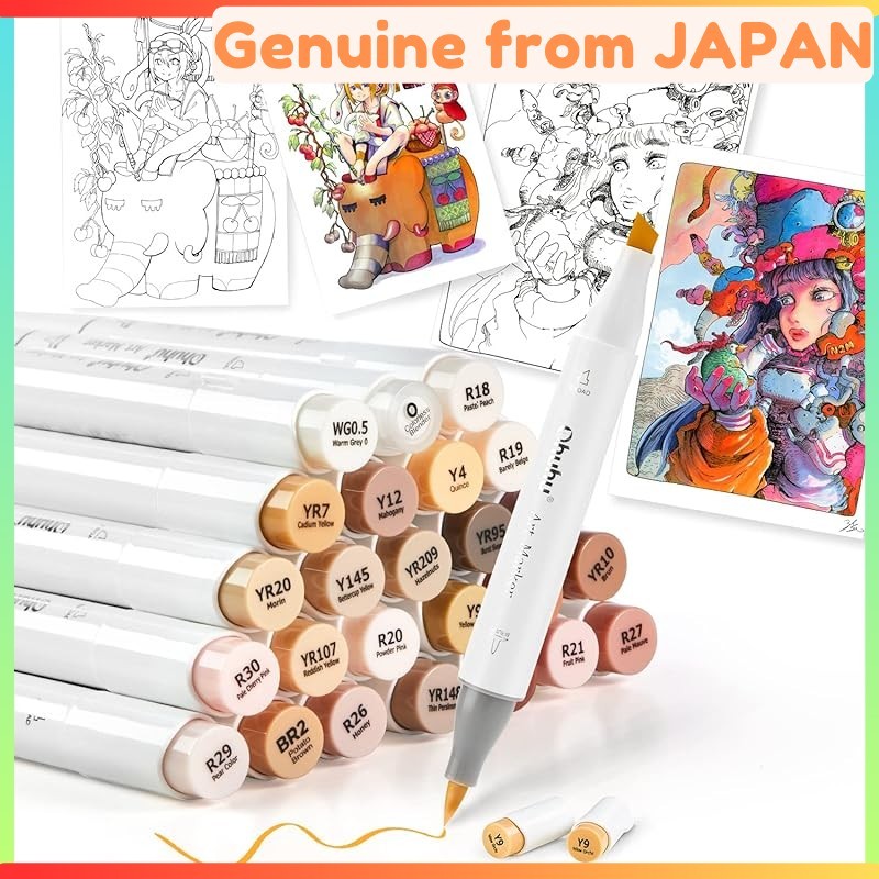 Ohuhu Skin Tone Alcohol Marker Set with Blender Pen - 24 Colors ...