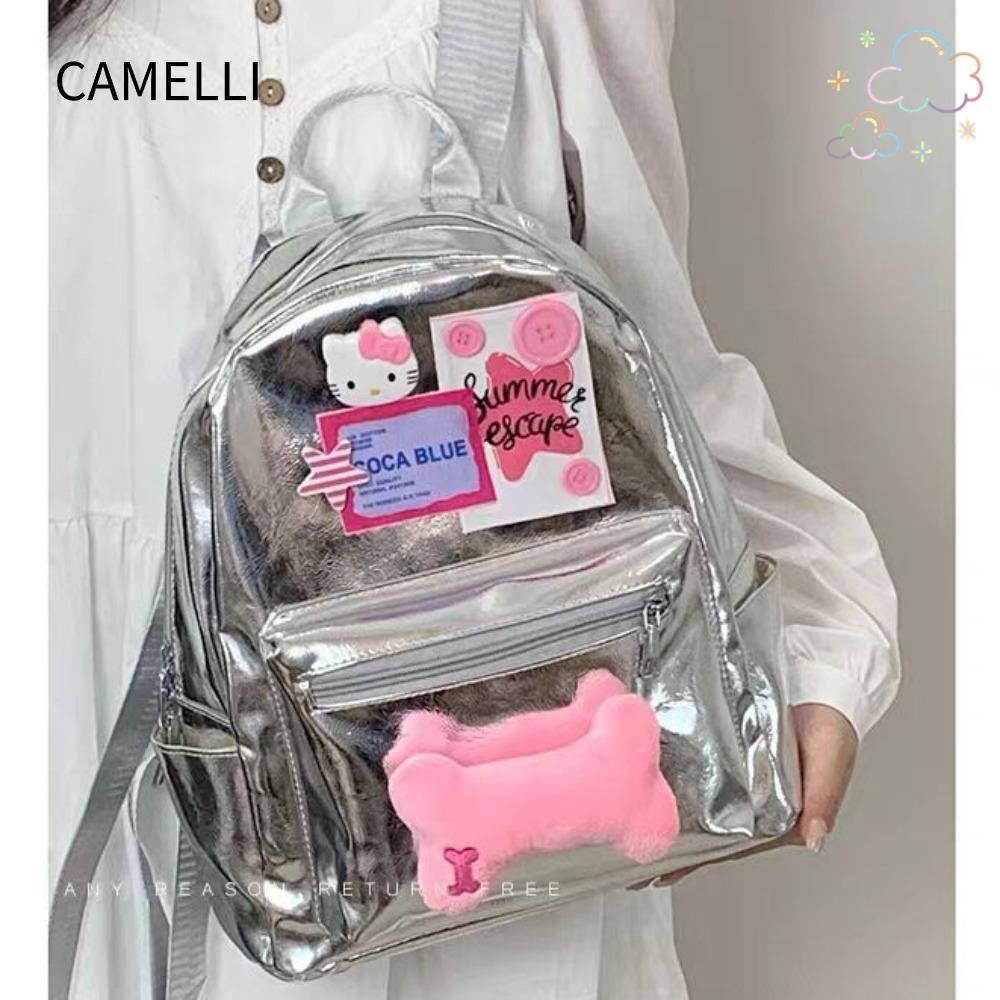 CAMELLI Small Backpack, Y2k Plush Decor Student Bag, PU Leather Hello ...