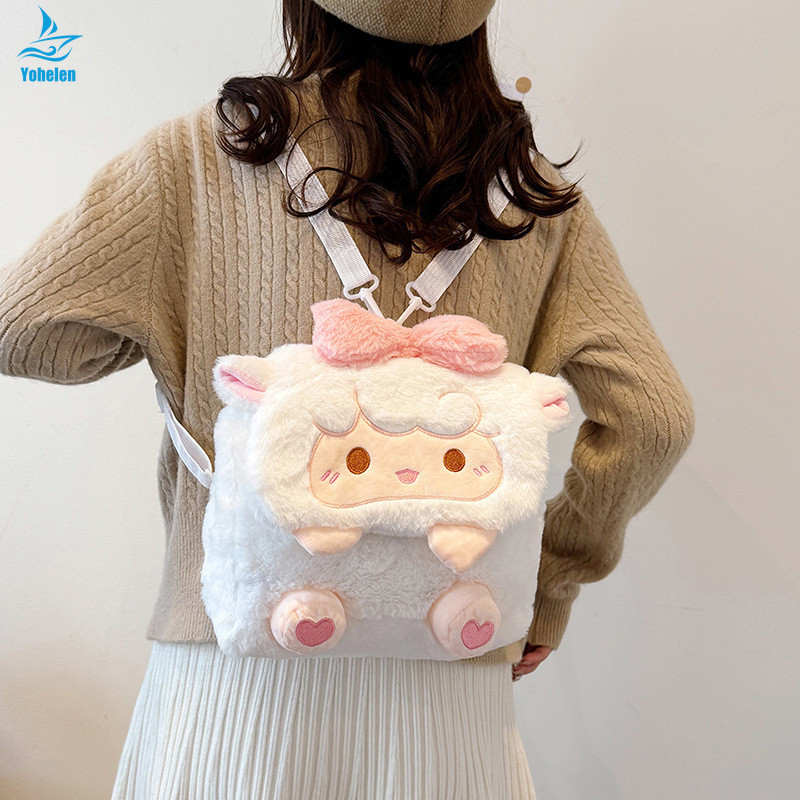 Japanese New Little Lamb Bow Plush Doll Backpack Soft Cute Girl Cute ...
