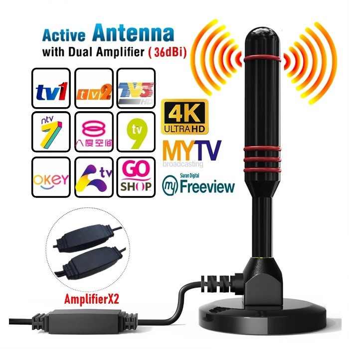 Built-in Booster Indoor Digital Antenna 2x Amplifier High Gain 36DBi ...