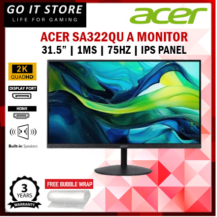 ACER SA322QU A 31.5" IPS WQHD 2K 1Ms 75Hz Flat Built in Speaker Monitor ...