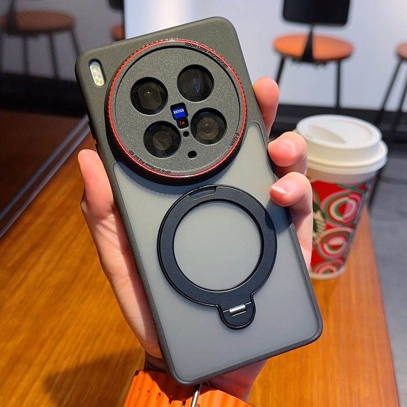 Luxury Skin Feeling Matte PC Metal Ring Holder Bracket Magnetic Hard Case For Vivo X200 Ultra ...