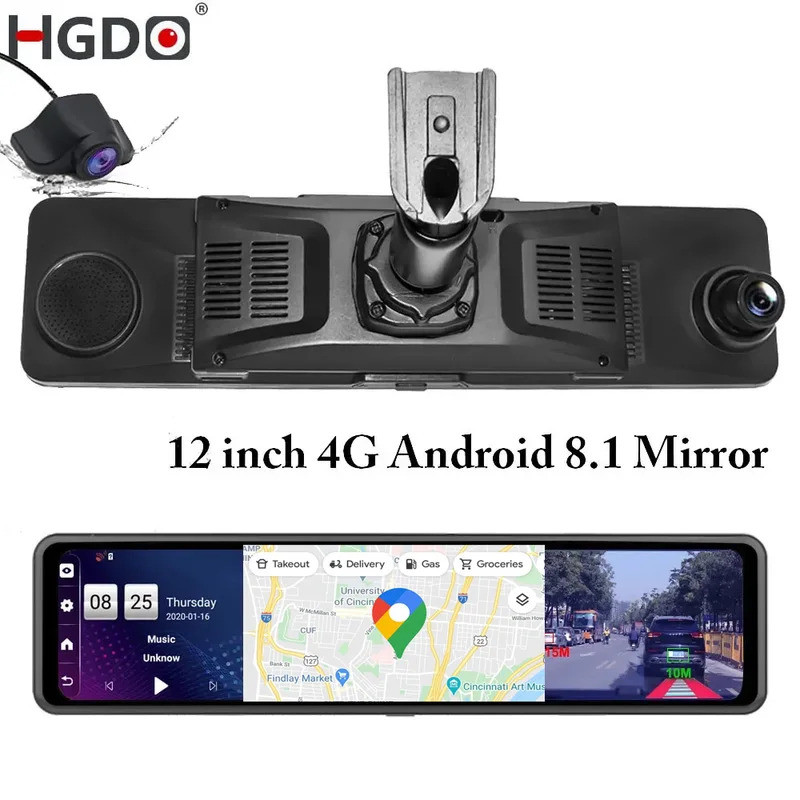 HGDO 12'' Rear view Mirror Camera Android 4G Car DVR ADAS WIFI Video ...