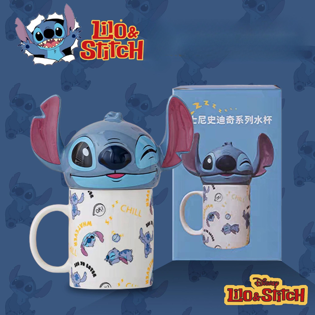 MD~Disney Stitch Mug with Lid Gift Household Ceramic Water Cup Send ...