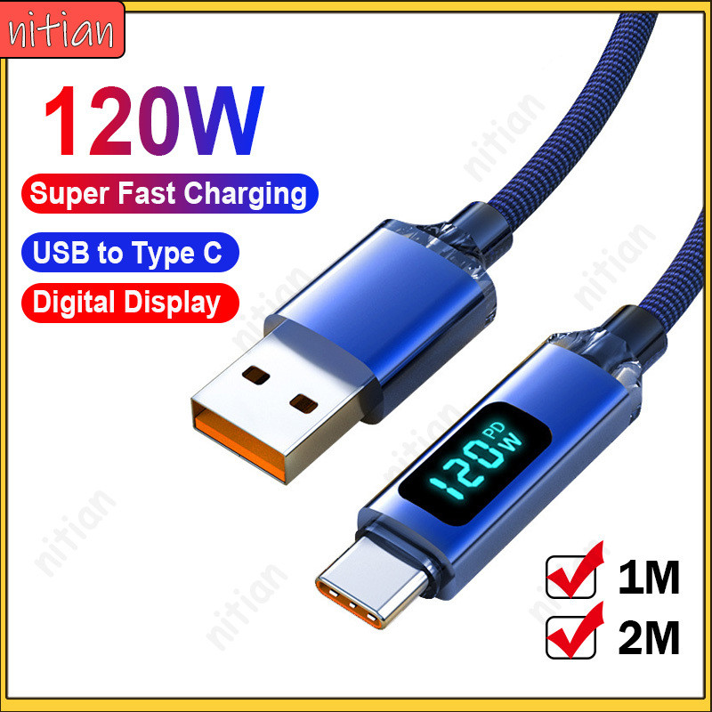 120W Super Fast Charging USB to Type C Phone Charger Cable 6A Braided ...