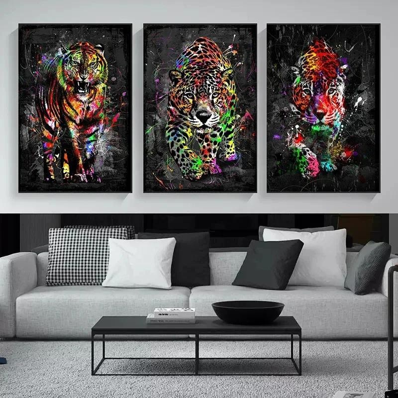 Kanvas seni lion abstrak, poster dan cetakan lukisan graffiti haiwan ...