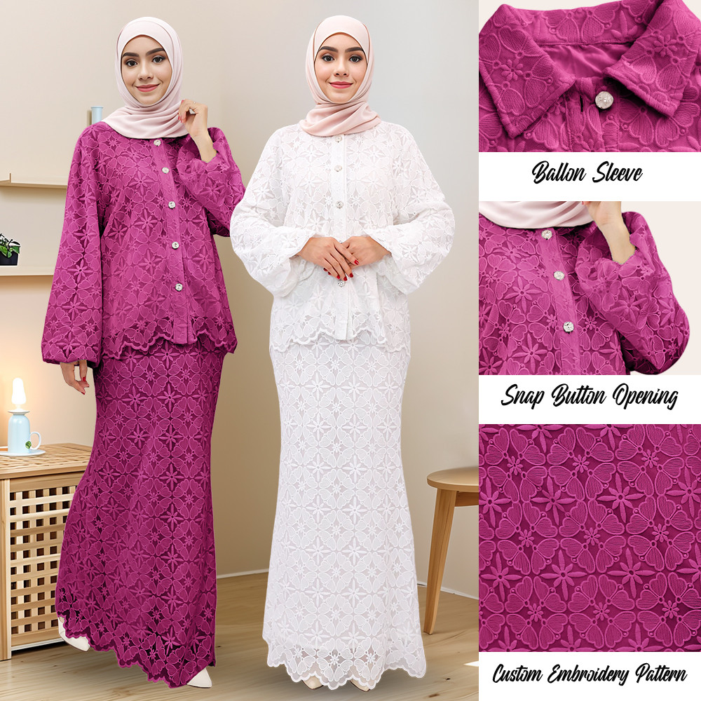 Baju Kurung Moden Sulam Mesh with Full Lining Front Functional Buttons ...