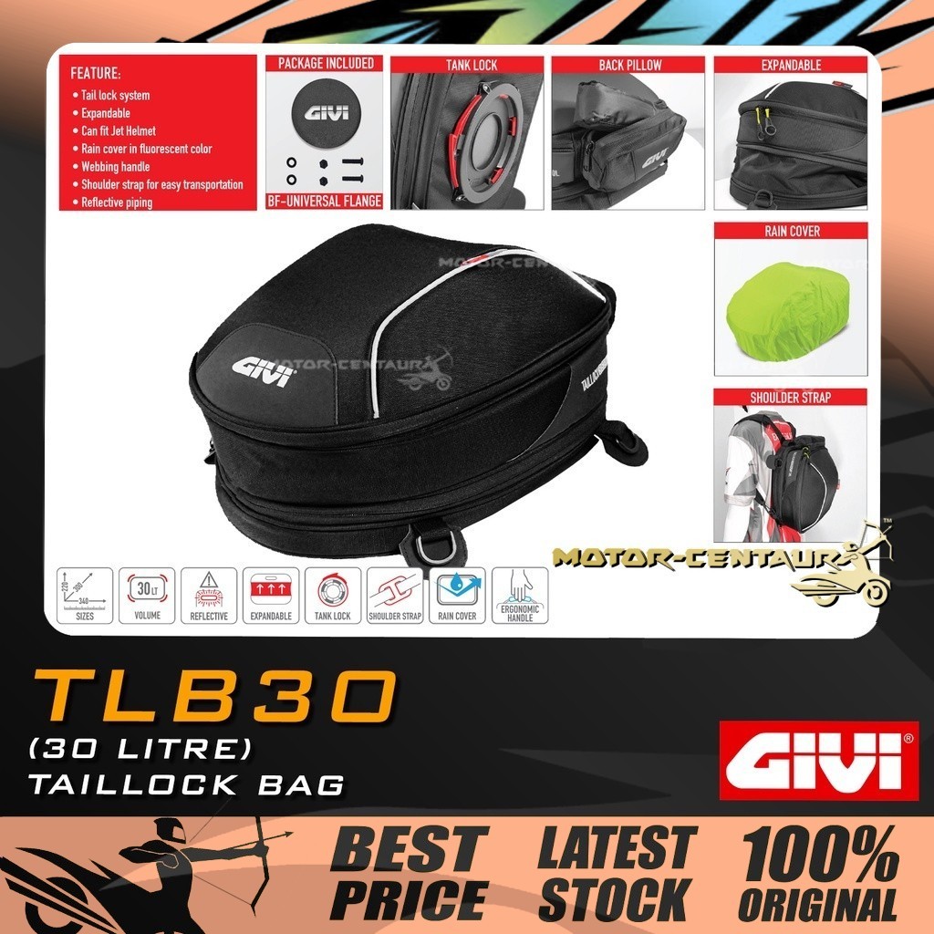 SOFTBAG BELAKANG GIVI TAILLOCK BAG 30LT TLB30 WITH/WITHOUT TLB KIT BASE PLATE / BF METAL FLANGE ...