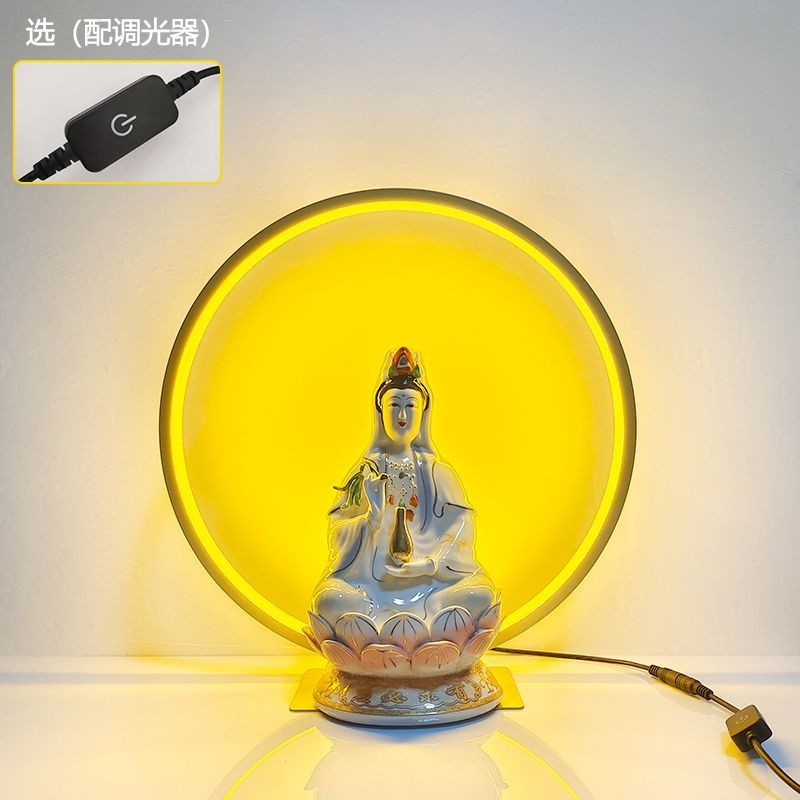 Buddhist Niche Round Background Light Golden Light Buddha Statue ...