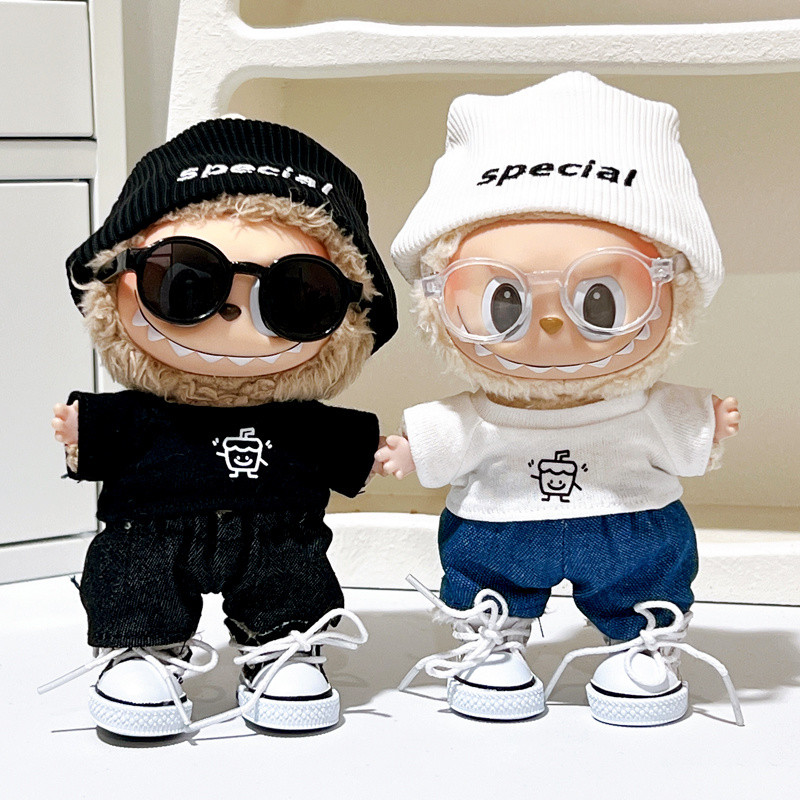 17cm Labubu Clothes Labubu Doll Trendy Handsome Cool Hat T-Shirt Set ...