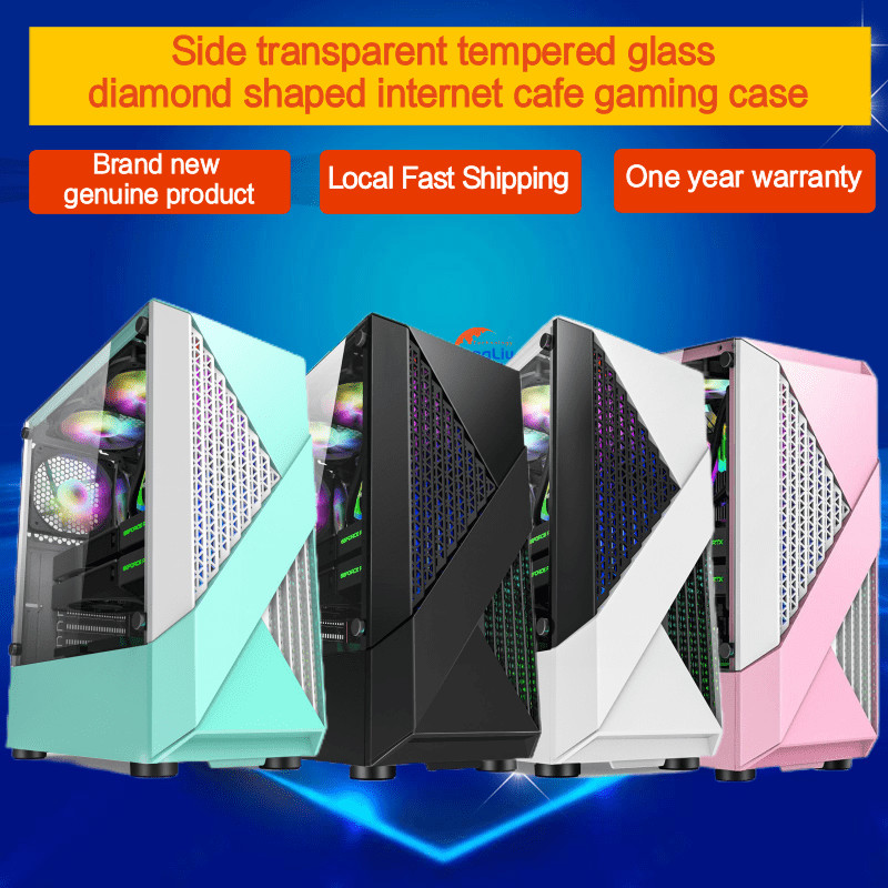 Computer Case Mid-Tower Glass Side Through Diamond Grid Cooling Holes ...