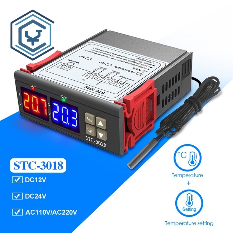 1PCS STC-3018 12V/24V/110-220V Dual Digital Temperature Controller Sensor Thermostat with NTC ...